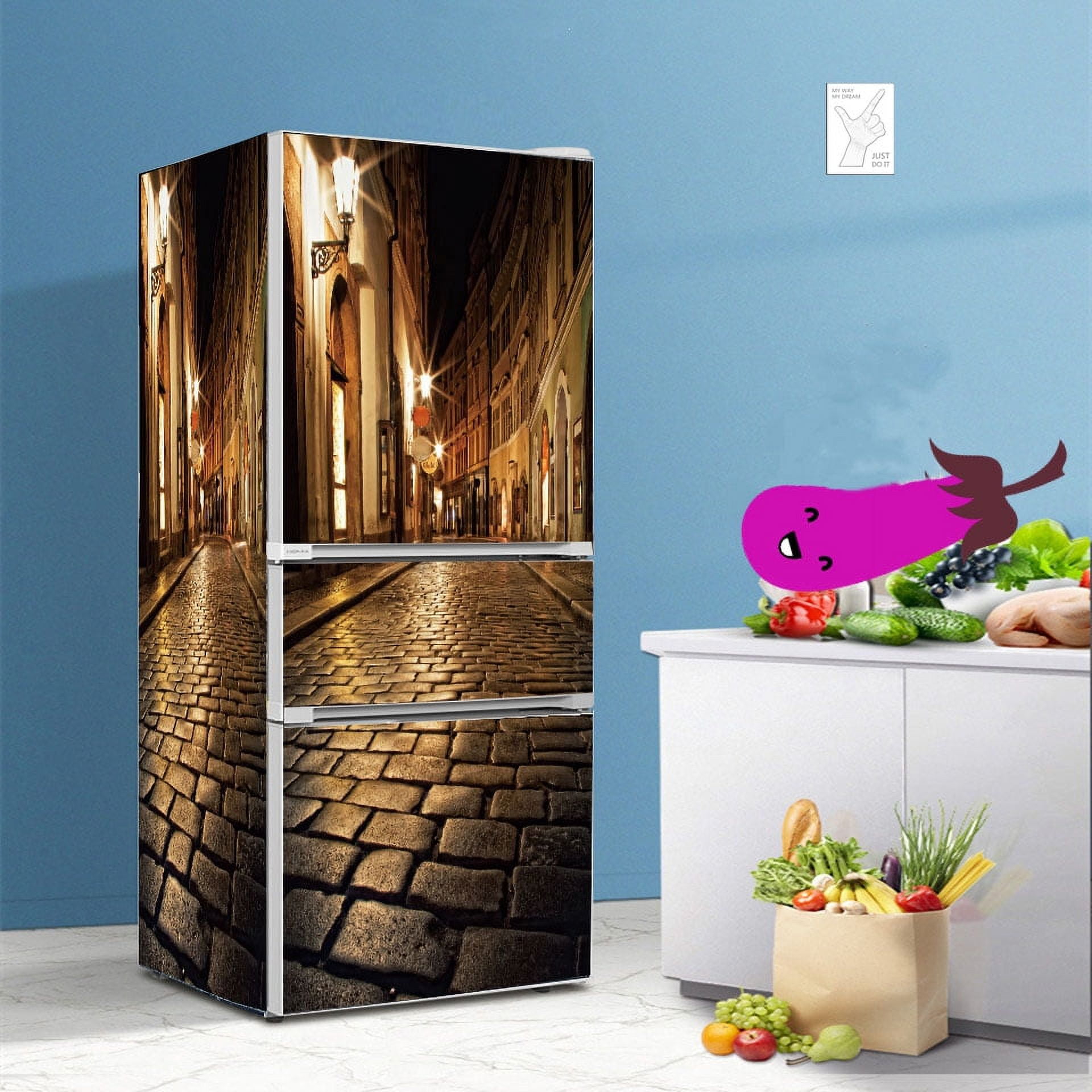 3D Tower Car Fridge Wallpaper Kitchen Refrigerator Cover Decals ...