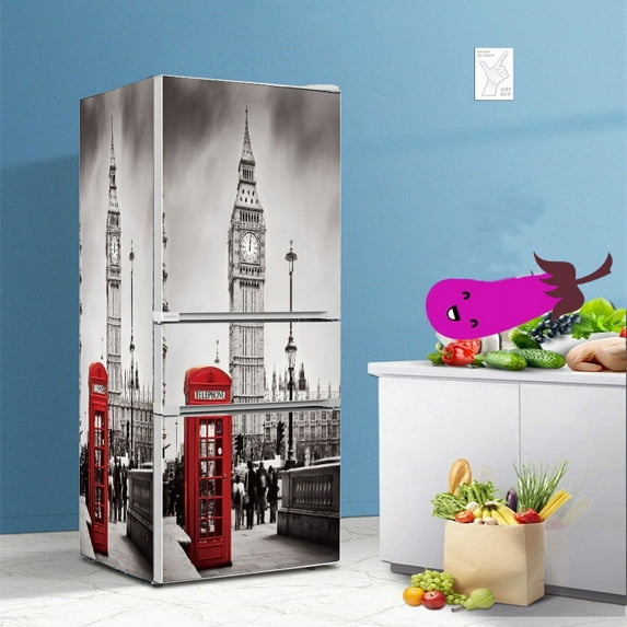 3D Tower Car Fridge Wallpaper Kitchen Refrigerator Cover Decals ...