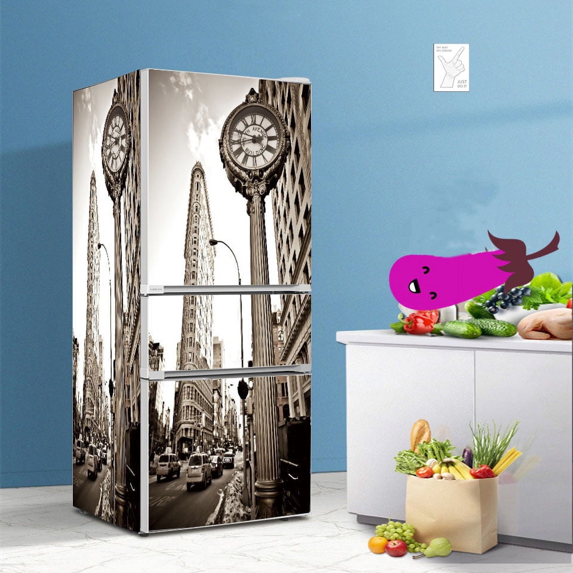 3D Tower Car Fridge Wallpaper Kitchen Refrigerator Cover Decals ...