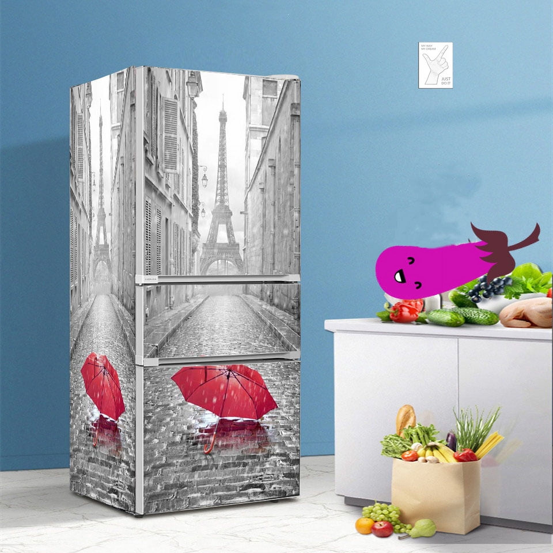 3D Tower Car Fridge Wallpaper Kitchen Refrigerator Cover Decals ...