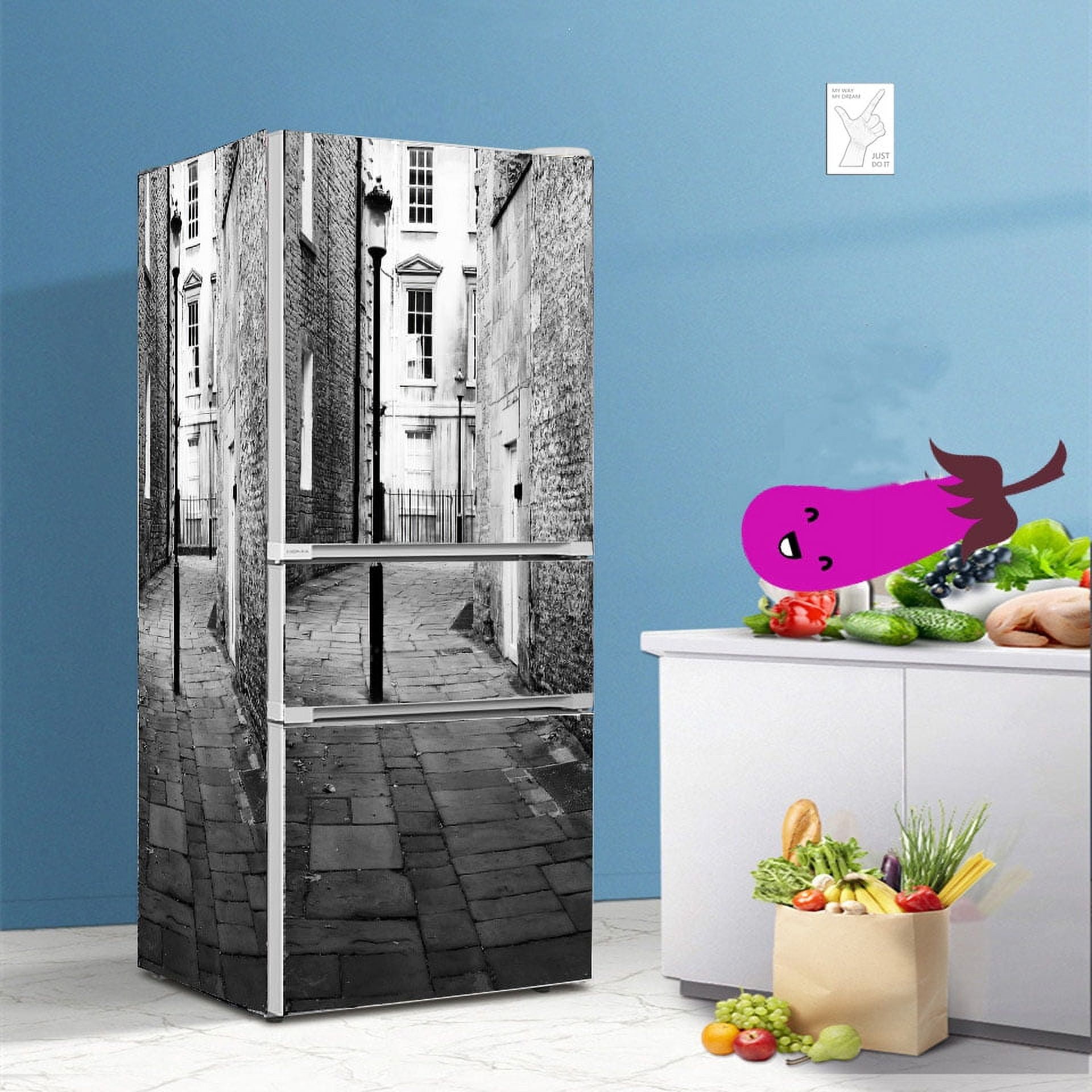 3D Tower Car Fridge Wallpaper Kitchen Refrigerator Cover Decals Waterproof Peel & Stick Vinyl ...