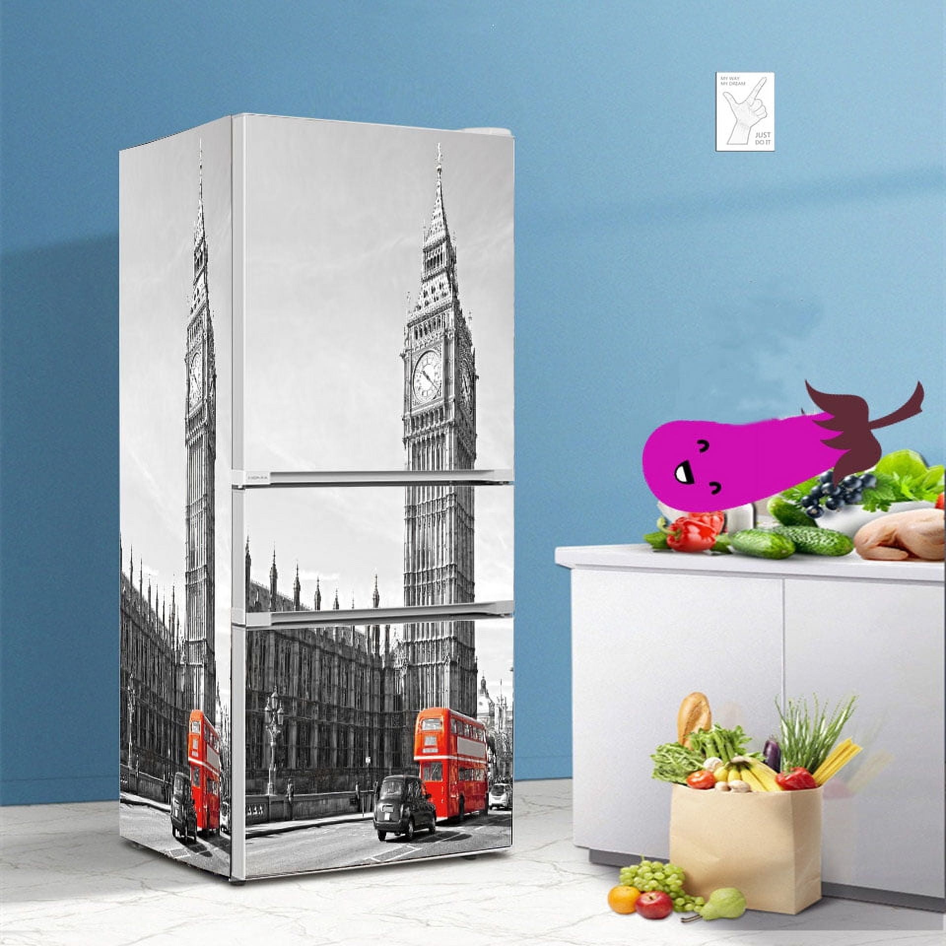 3D Tower Car Fridge Wallpaper Kitchen Refrigerator Cover Decals ...