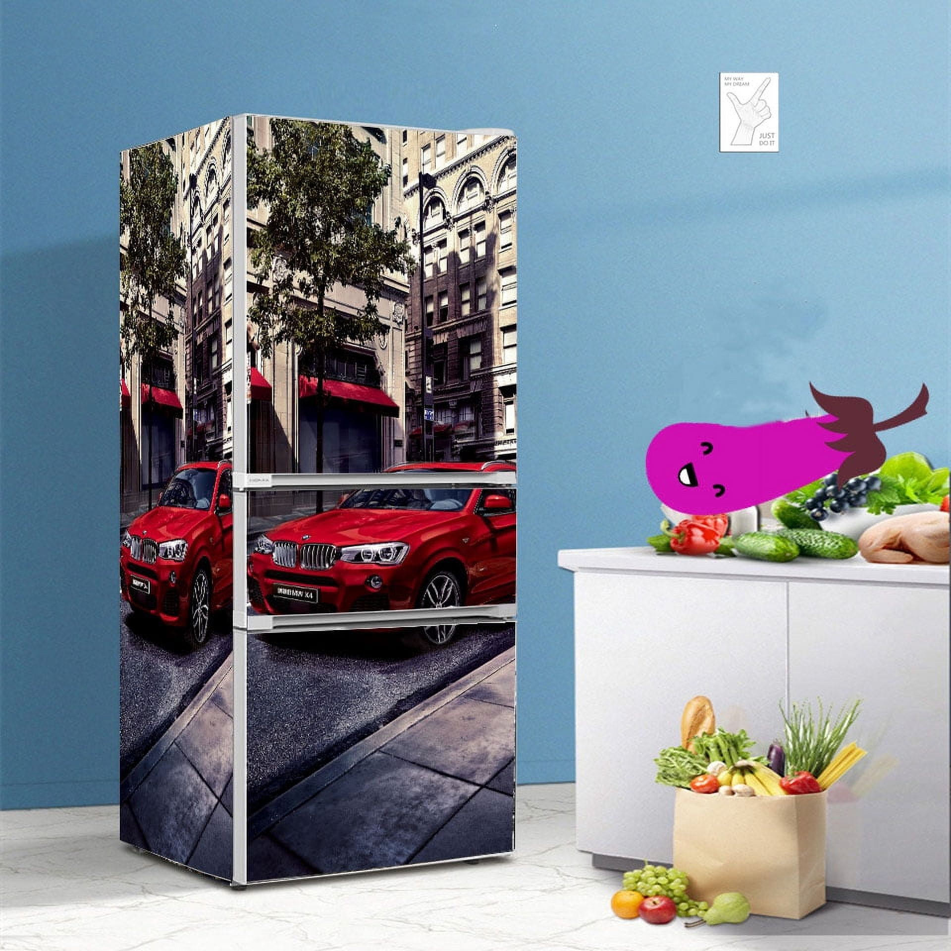 3D Tower Car Fridge Wallpaper Kitchen Refrigerator Cover Decals ...