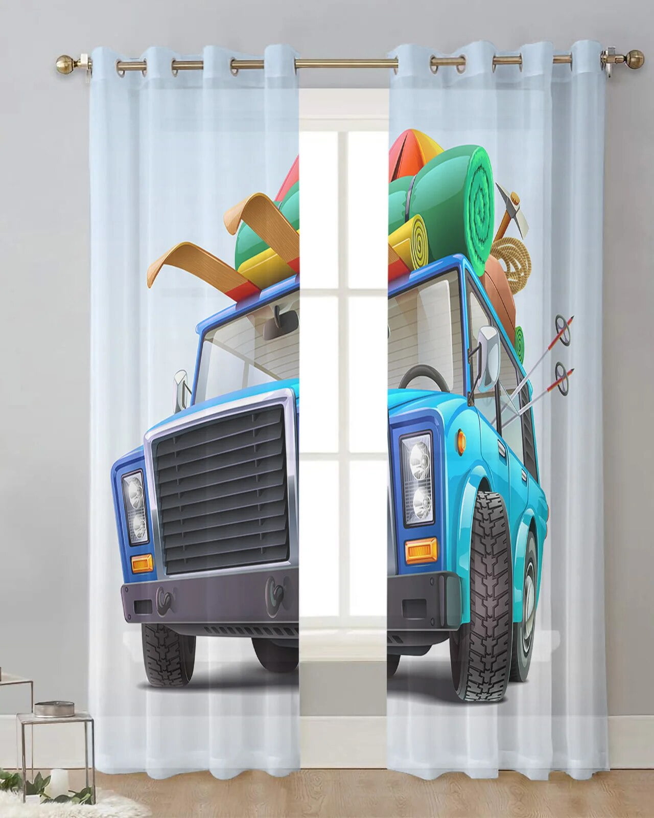 3D Travel Truck Skiing Camping Car Voile Hanging Curtain Living Room ...