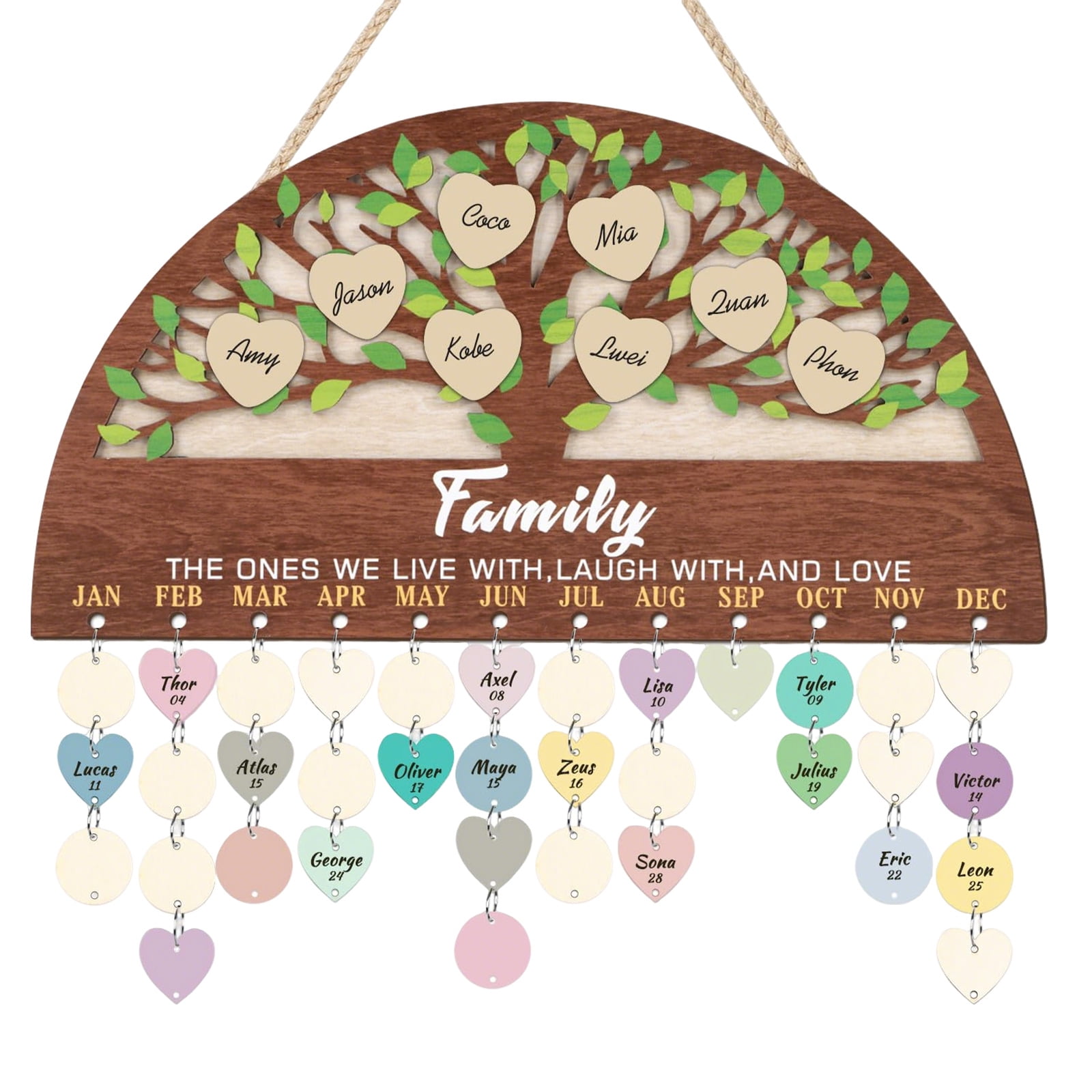 3D Tree Family Birthday Calendar Plaque with 100Pcs Wooden Tags, DIY ...