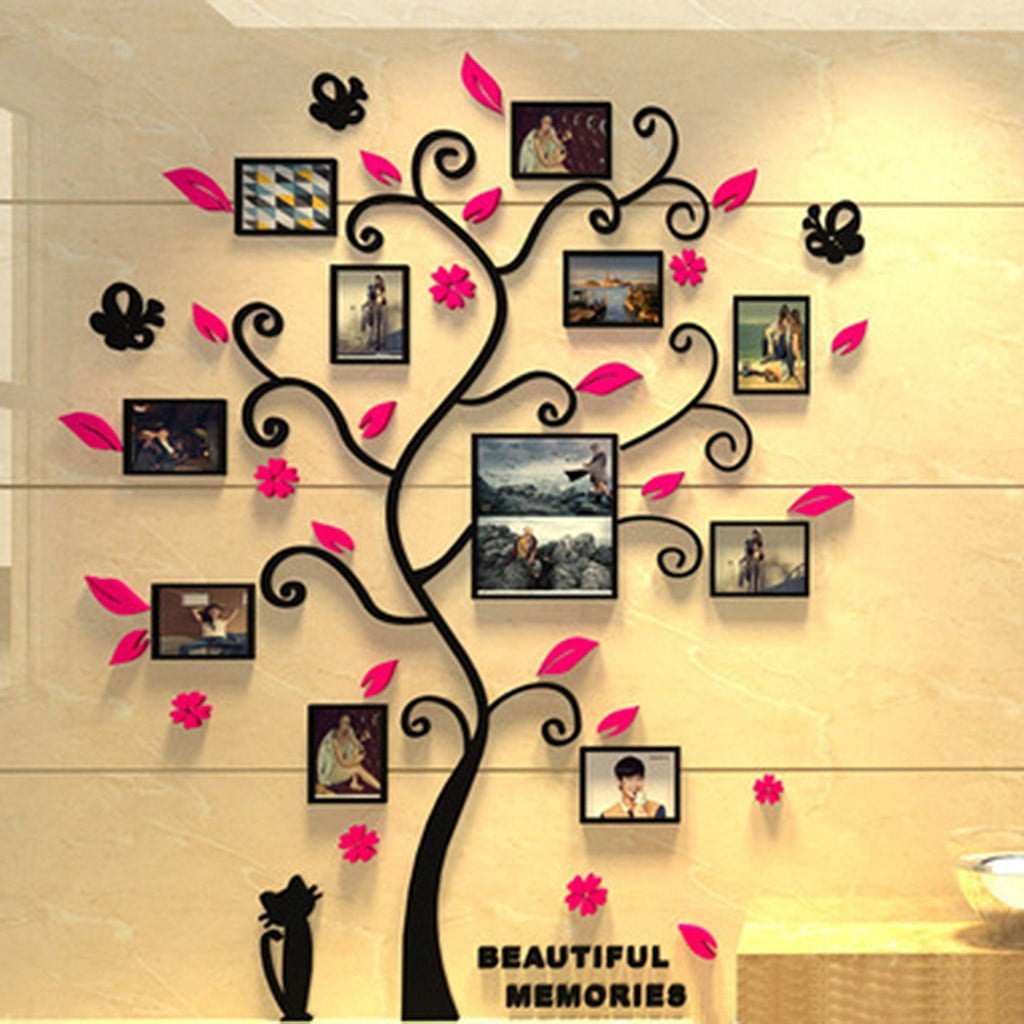 3D Tree Wall Stickers - Family Tree Wall Decor Black Trunk Family Tree ...