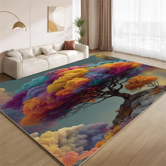 3D Tree of Life Area Rugs, Colorful Cloud Landscape Carpet, Washable ...