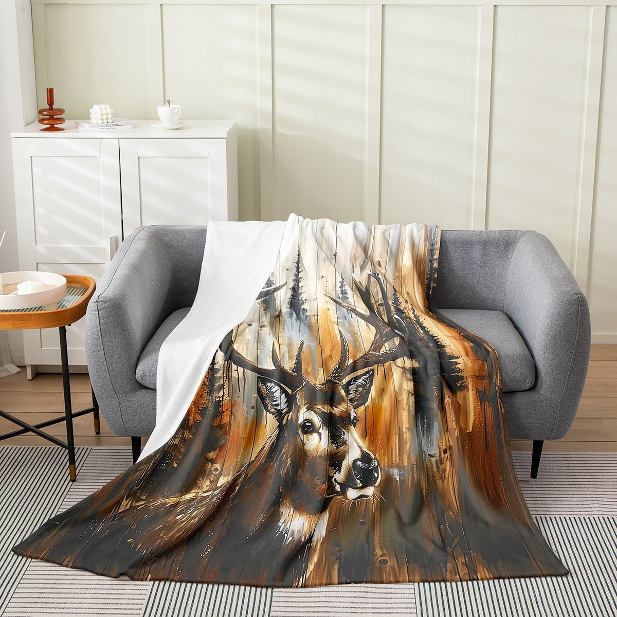 3D Tribal Deer Hunting Blanket Baby 30x40,Vintage Batik Wildlife Fuzzy ...