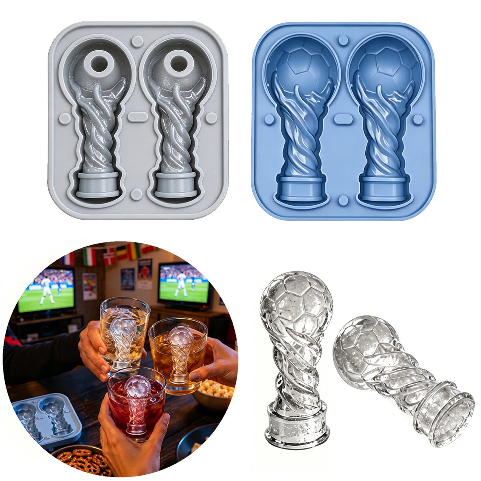 3D Trophy Shaped Ice Cube Mold, 2-Cavity Ice Tray for Whiskey ...
