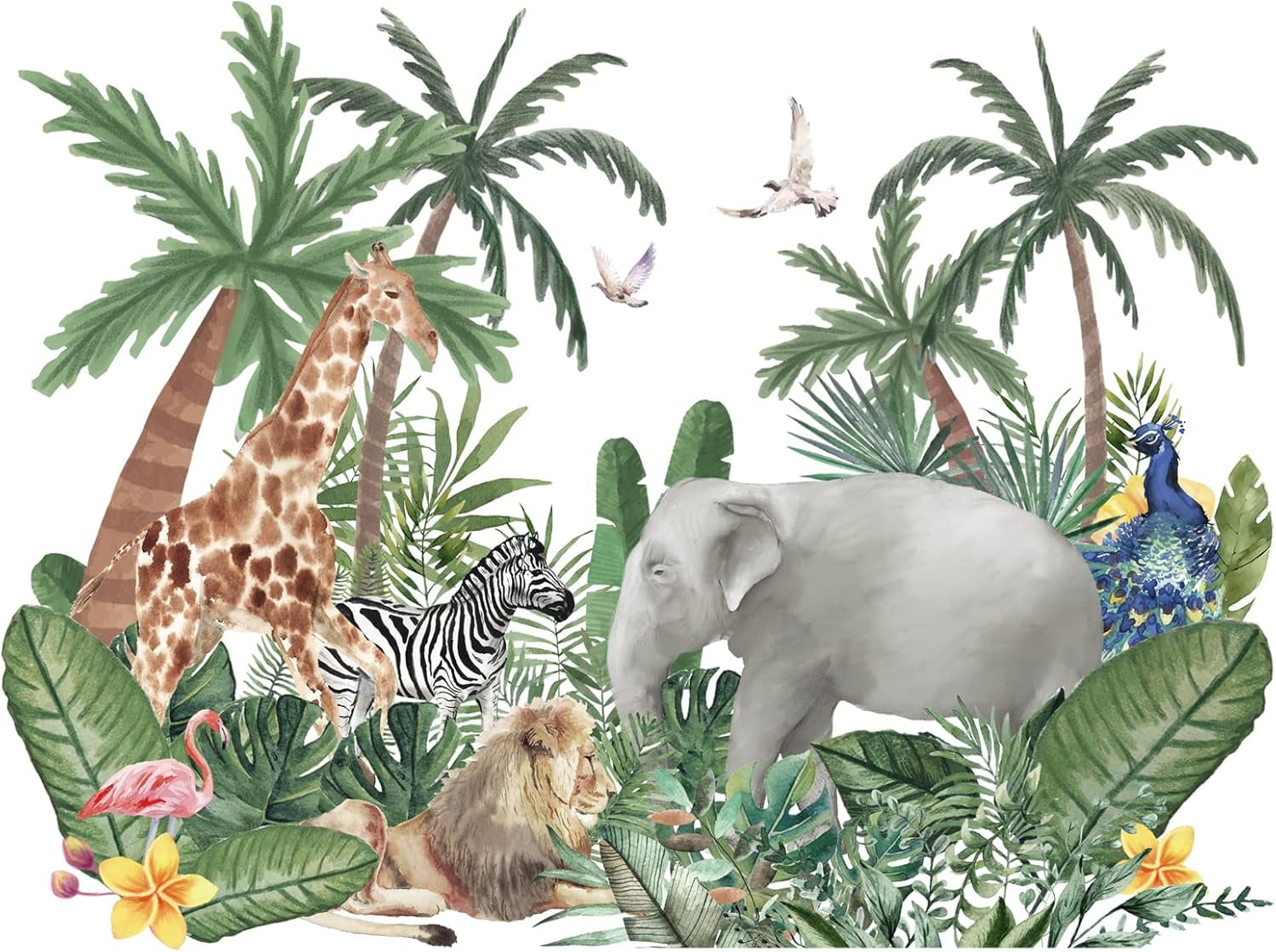 3D Tropical Animals Plants Wall Decal Coconut Vinyl Sticker Palm Decor ...