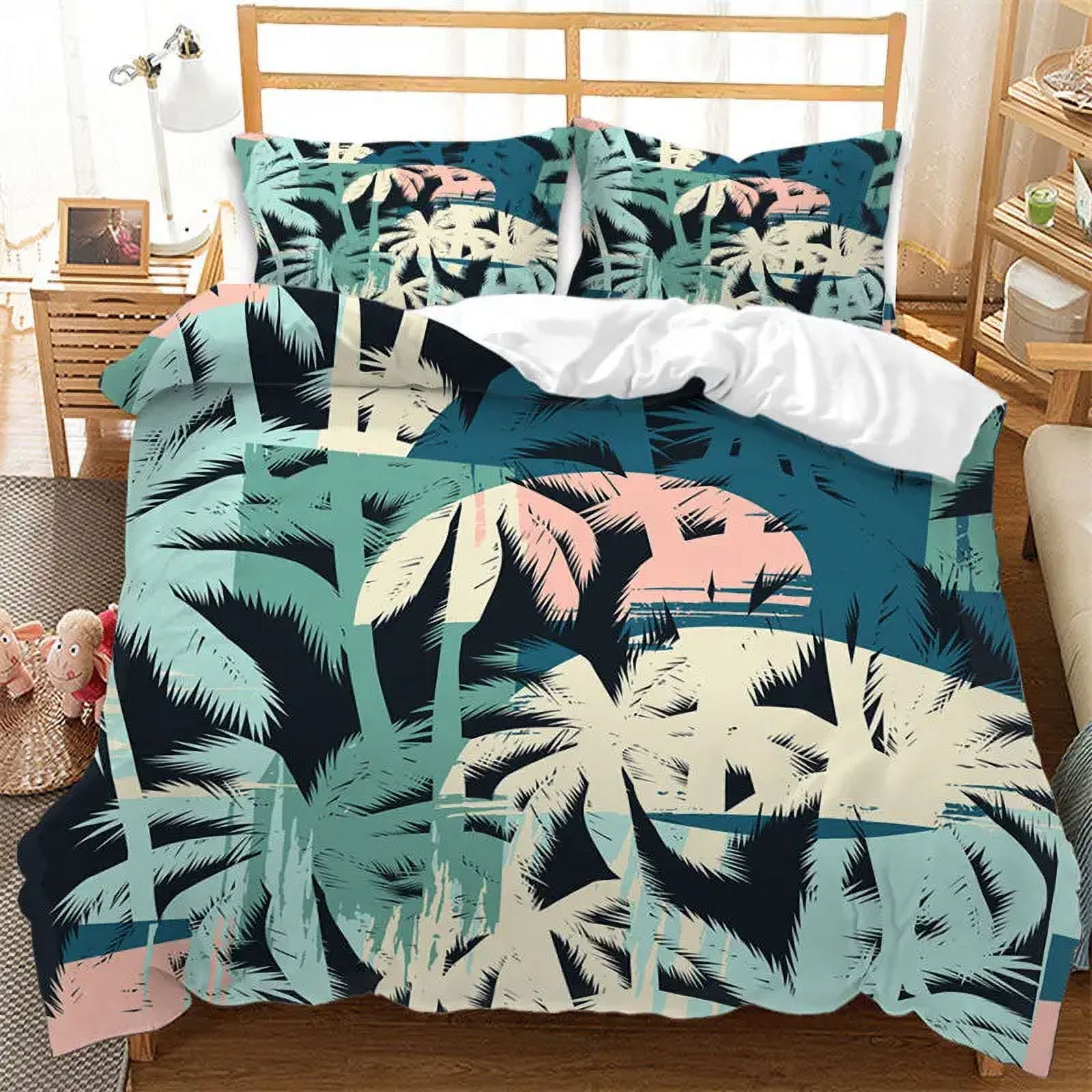 3D Tropical Coconut Palm Tree Duvet Cover Microfiber Nature Paradise ...