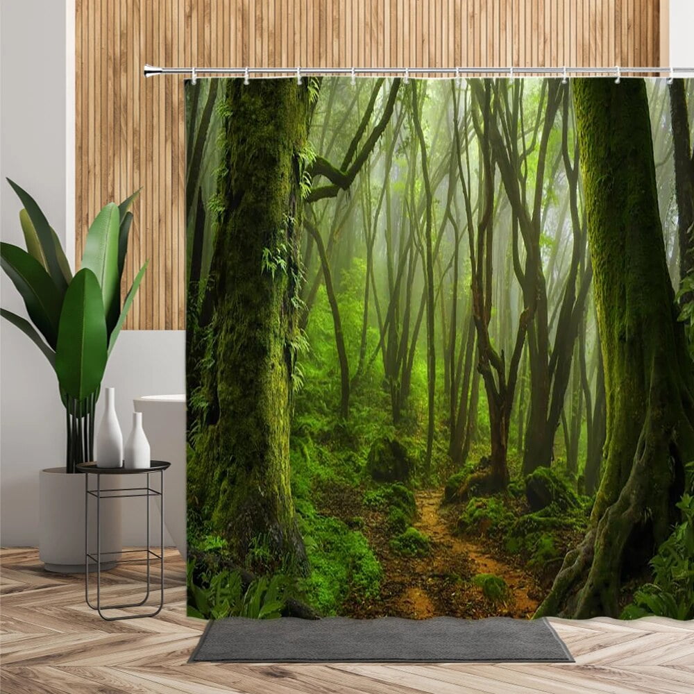 3d Tropical Forest Natural Scenery Shower Curtain Green Trees Moss Deep