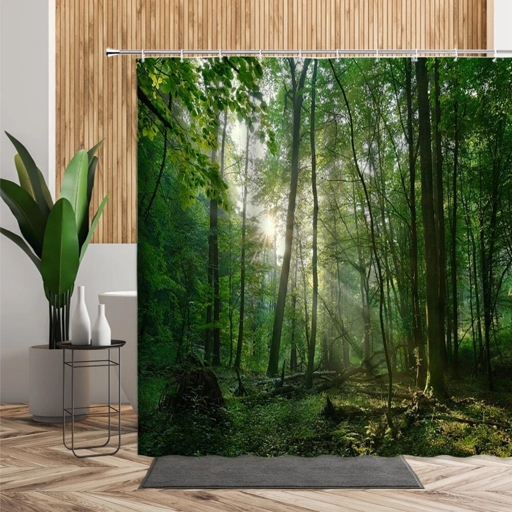 3d Tropical Forest Natural Scenery Shower Curtain Green Trees Moss Deep
