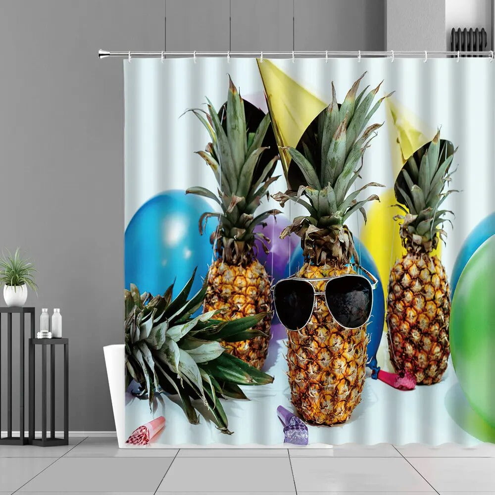 3D Tropical Fruit Shower Curtain With Hook Pineapple Peach Banana Lemon ...