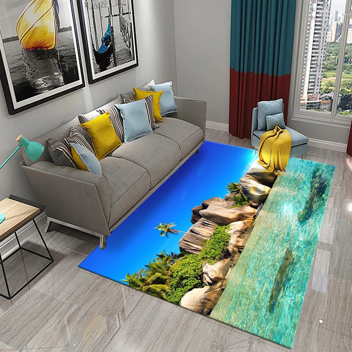 3D Tropical Island Ocean Beach Print Carpet for Kitchen Bathroom Living ...