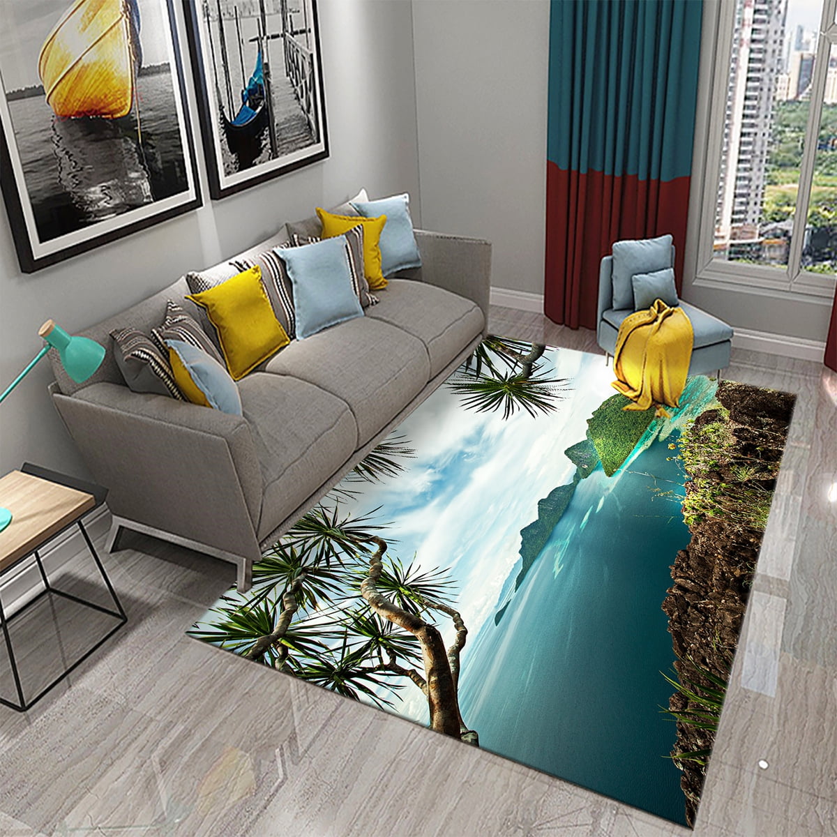 3D Tropical Island Ocean Beach Print Carpet for Kitchen Bathroom Living ...
