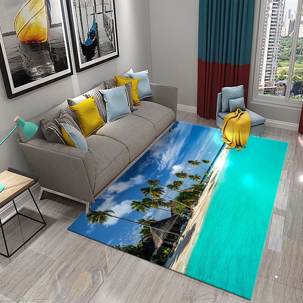 3D Tropical Island Ocean Beach Print Carpet for Kitchen Bathroom Living ...