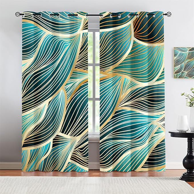 3D Tropical Rainforest Plants Blackout Curtain, Golden Yellow Wavy ...