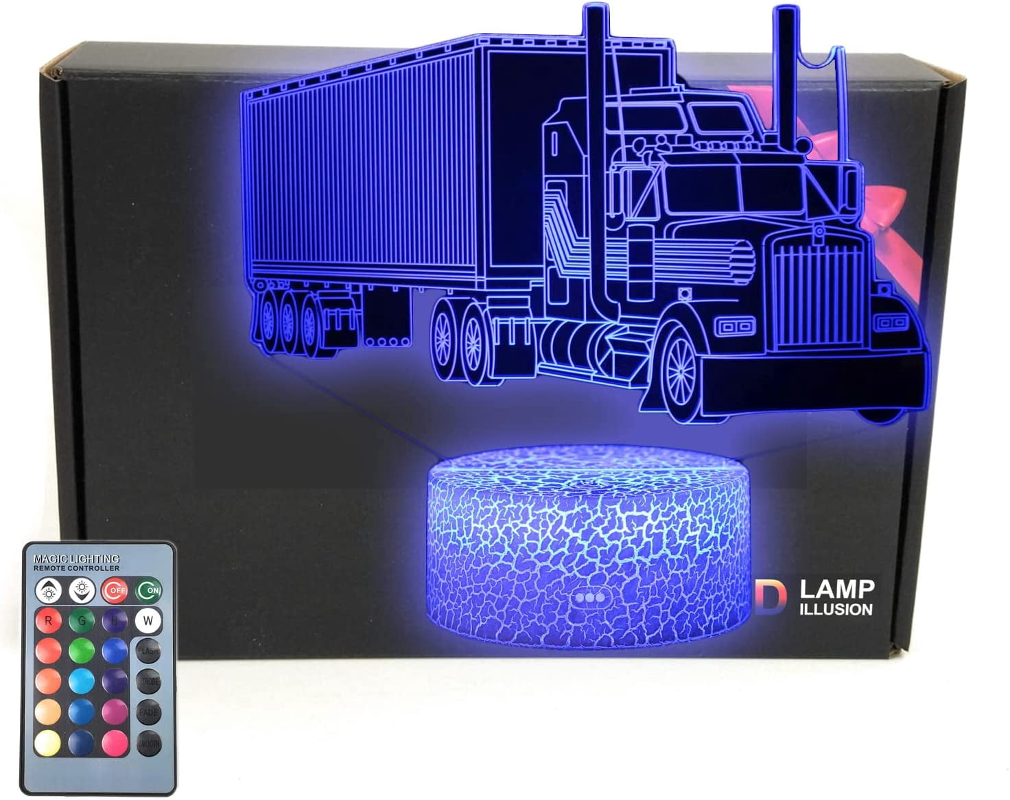 3D Truck Night Light with Remote, 16 Colors LED Illusion Lamp for Kids ...