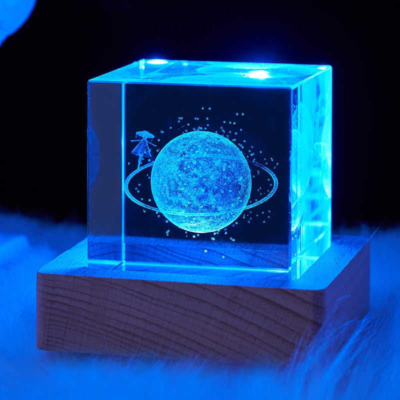 3D USB Crystal Cube Night Light for Home Table Lamp Carved Luminous ...