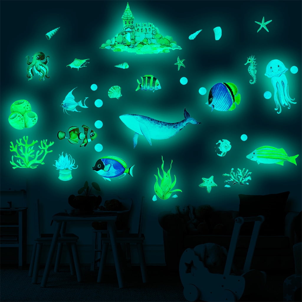 3D Underwater World Fluorescent Wall Sticker Wallpaper Stickers Wall ...