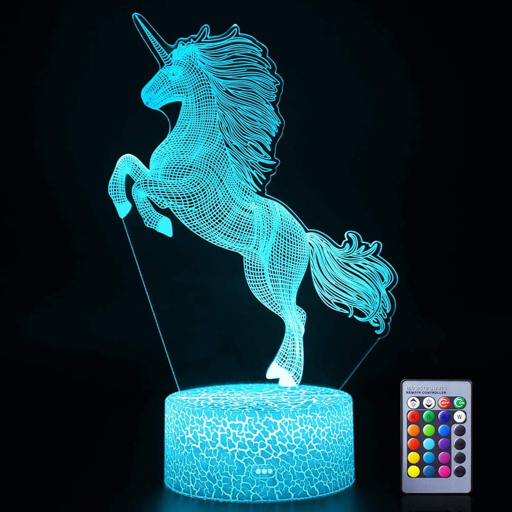 3D Unicorn Night Lights 16 Colors LED Optical Illusion Lamps Light with ...