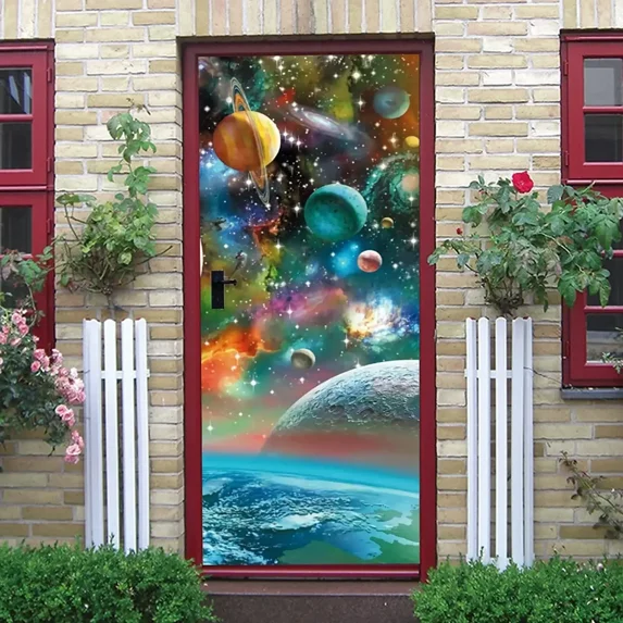 3D Universe Planet Door Stickers Outer Space Decal Starry Sky Mural ...