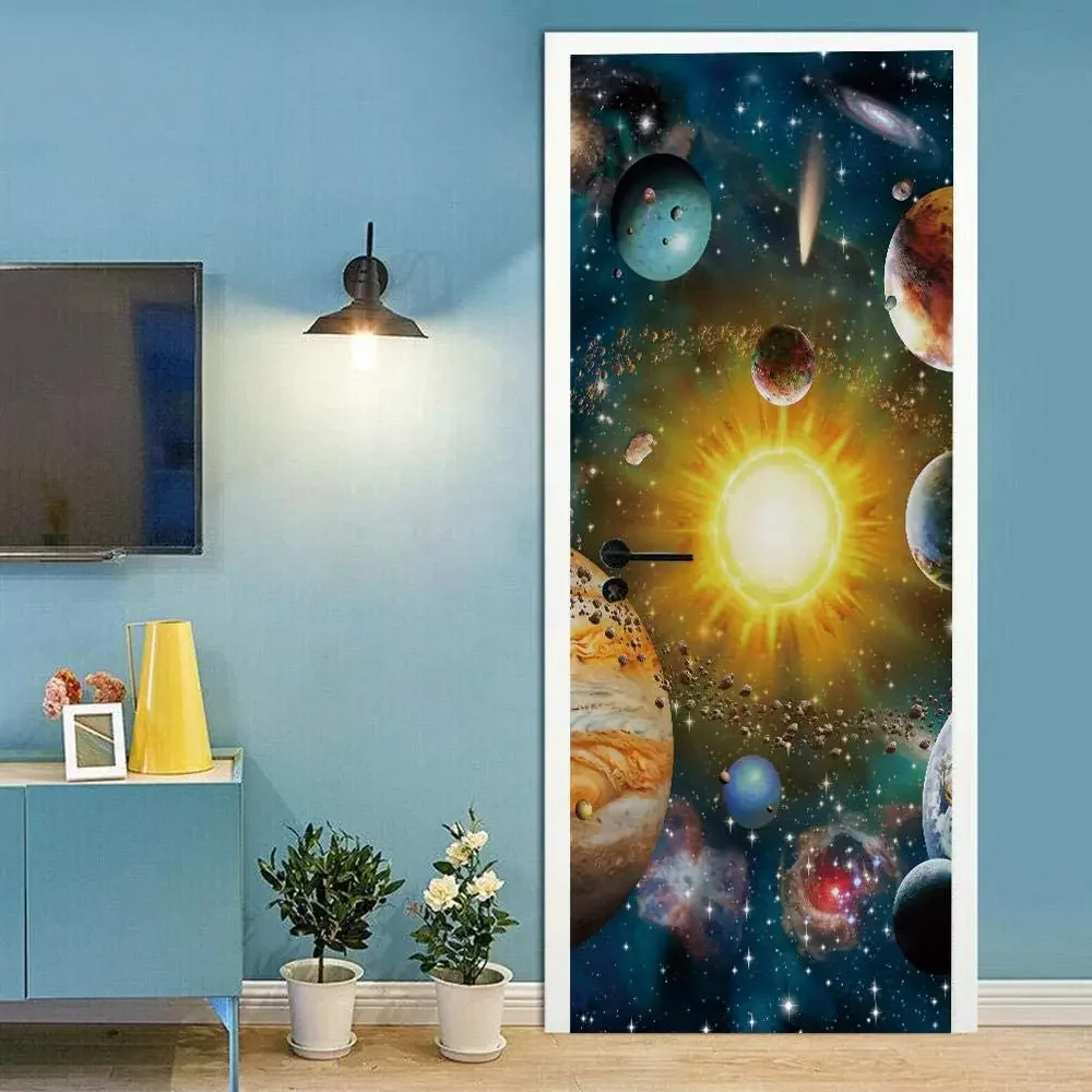 3D Universe Planet Door Stickers Outer Space Decal Starry Sky Mural ...