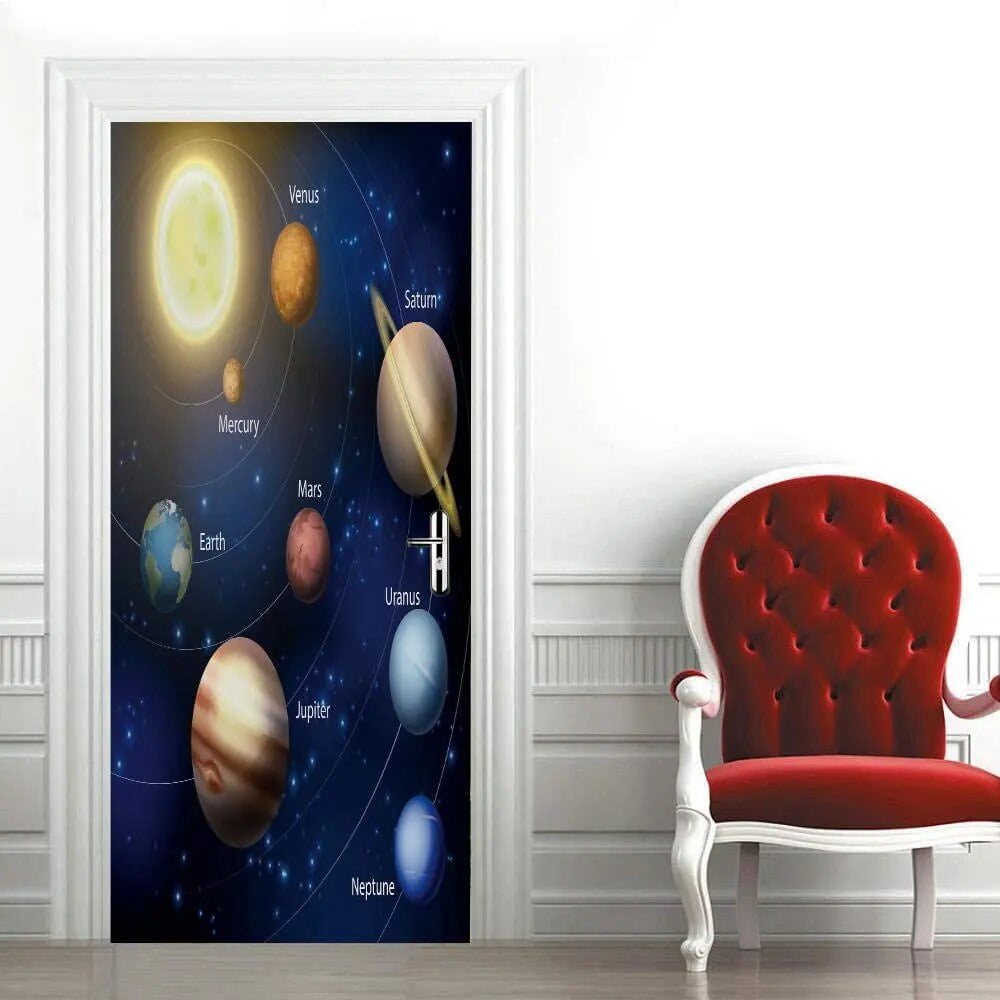 3D Universe Planet Door Stickers Outer Space Decal Starry Sky Mural ...