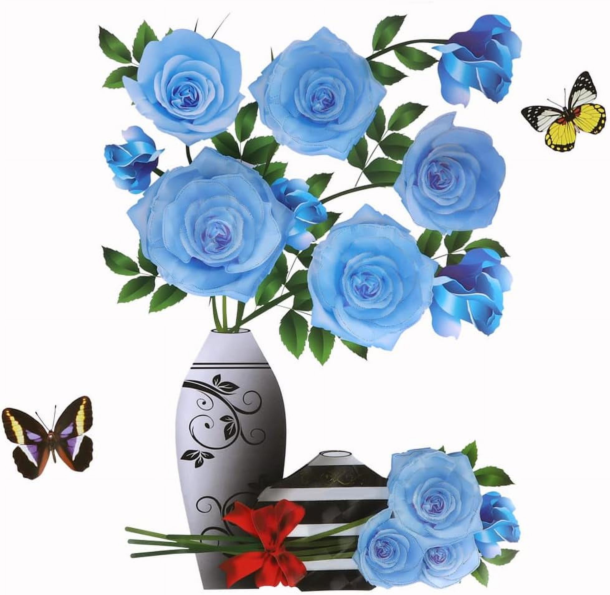 3D Vase Wall Stickers Stereo Flower Wall Decal DIY Blue Superposition ...