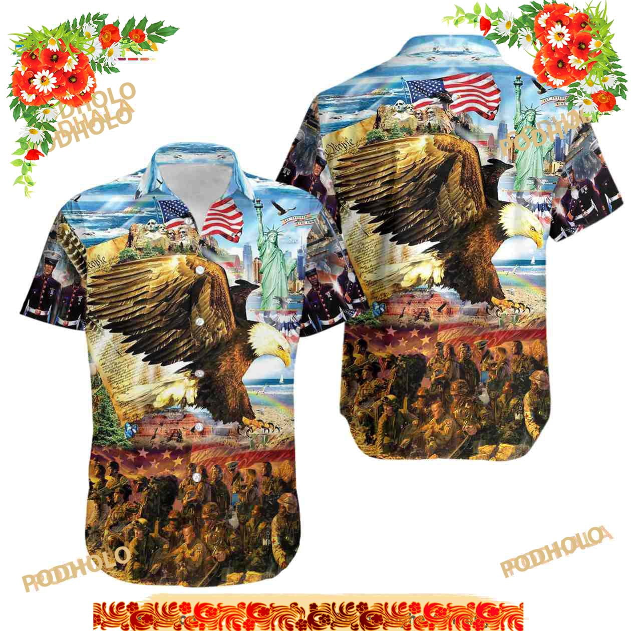 3D Veteran Call To Colors Freedom With Eagle Funny Hawaiian Shirt ...