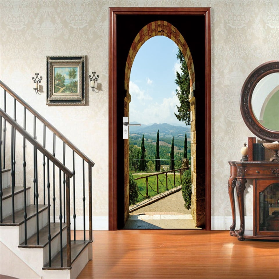 3D View Mechanical Door Wallpaper Waterproof Removable Adhesive Poster ...