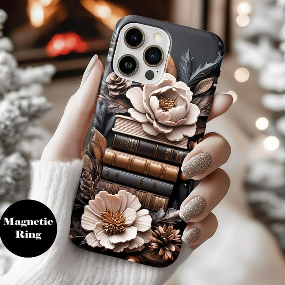 3D Vintage Books Flowers Neutral Phone Case with iPhone 17 to 11 Pro ...