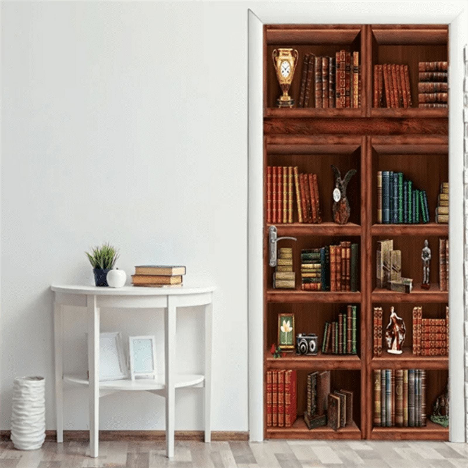3D Vintage Bookshelf Door Stickers Library Bookcase Home Bedroom ...