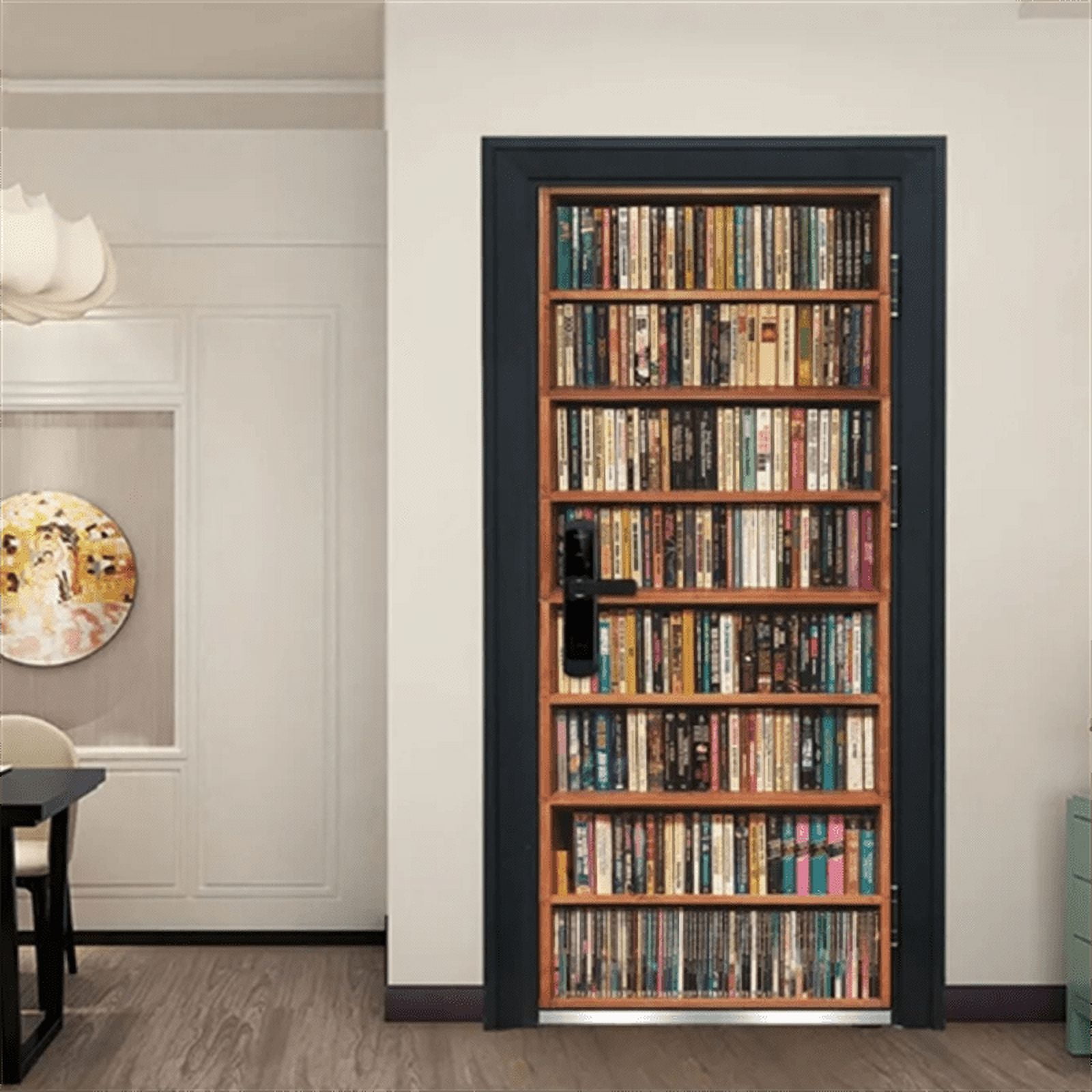 3D Vintage Bookshelf Door Stickers Library Bookcase Home Bedroom ...