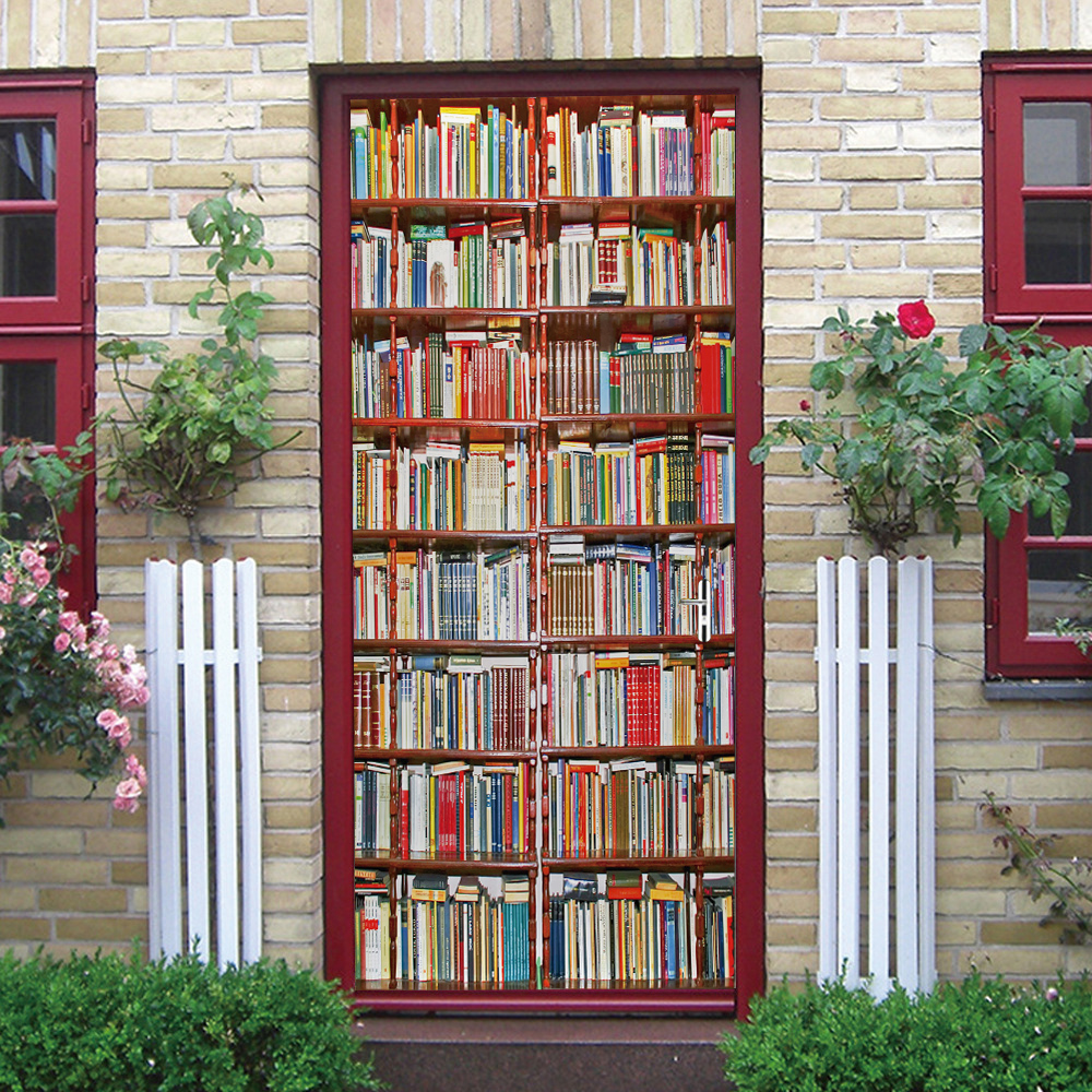 3D Vintage Bookshelf Home Decoration Door Sticker Self-adhesive Vinyl ...