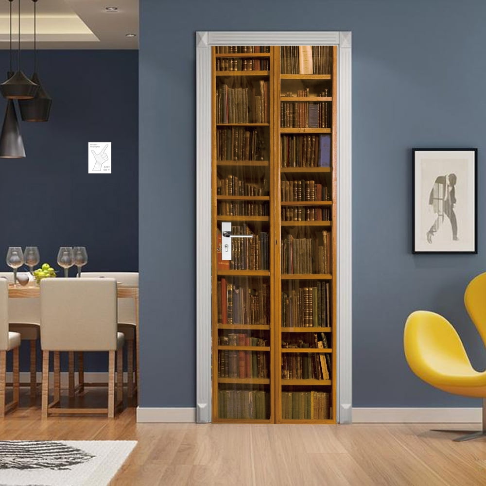 3D Vintage Bookshelf Home Decoration Door Sticker Self-adhesive Vinyl ...
