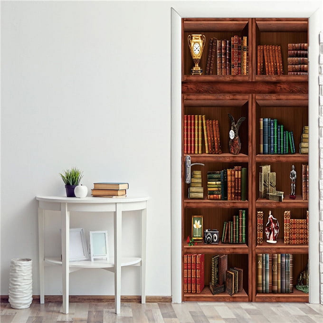 3D Vintage Bookshelf Home Decoration Door Sticker Self-adhesive Vinyl ...