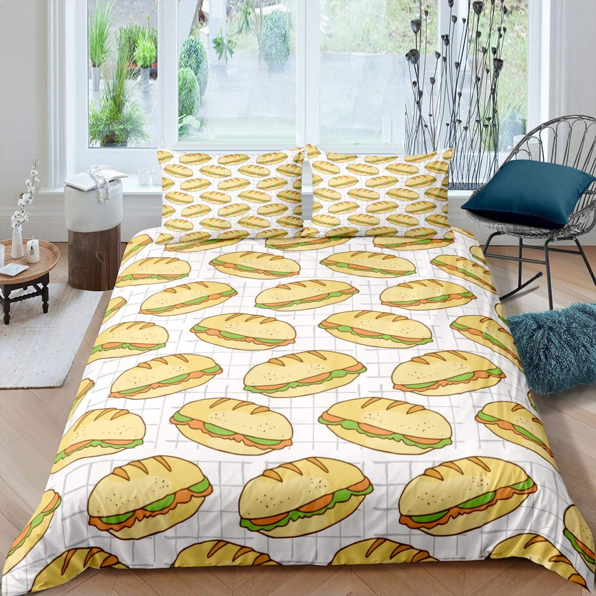 3D Vintage Hamburger Print Bedding Sets Fast Food Lover Cheese Burger ...