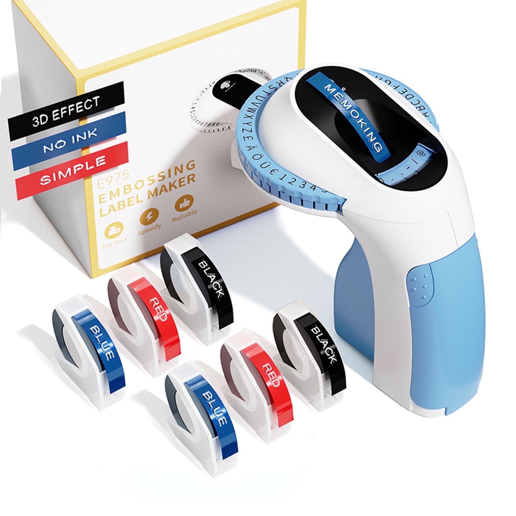 WU-MINGLU Embossing Label Maker, Manual Label Printer with 6 Rolls Tape ...