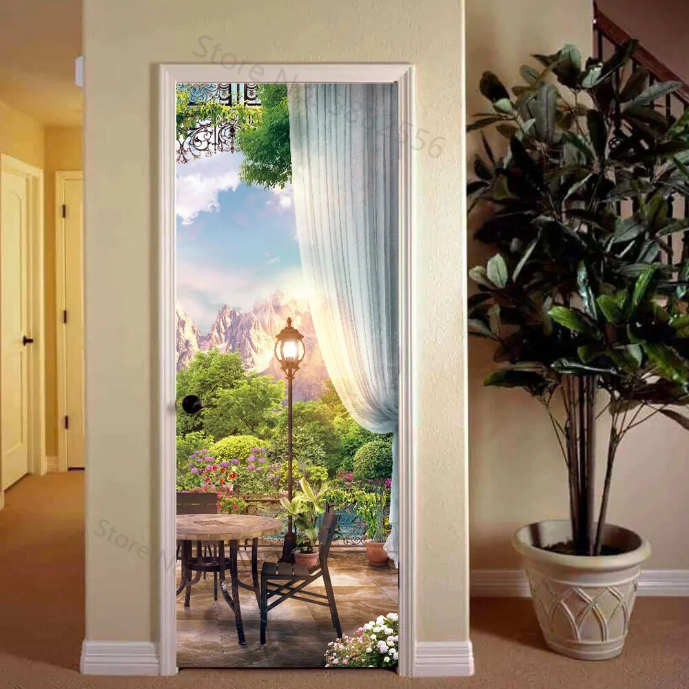 3D Vintage Pastoral Door Sticker Self Adhesive Vinyl Door Mural Poster ...
