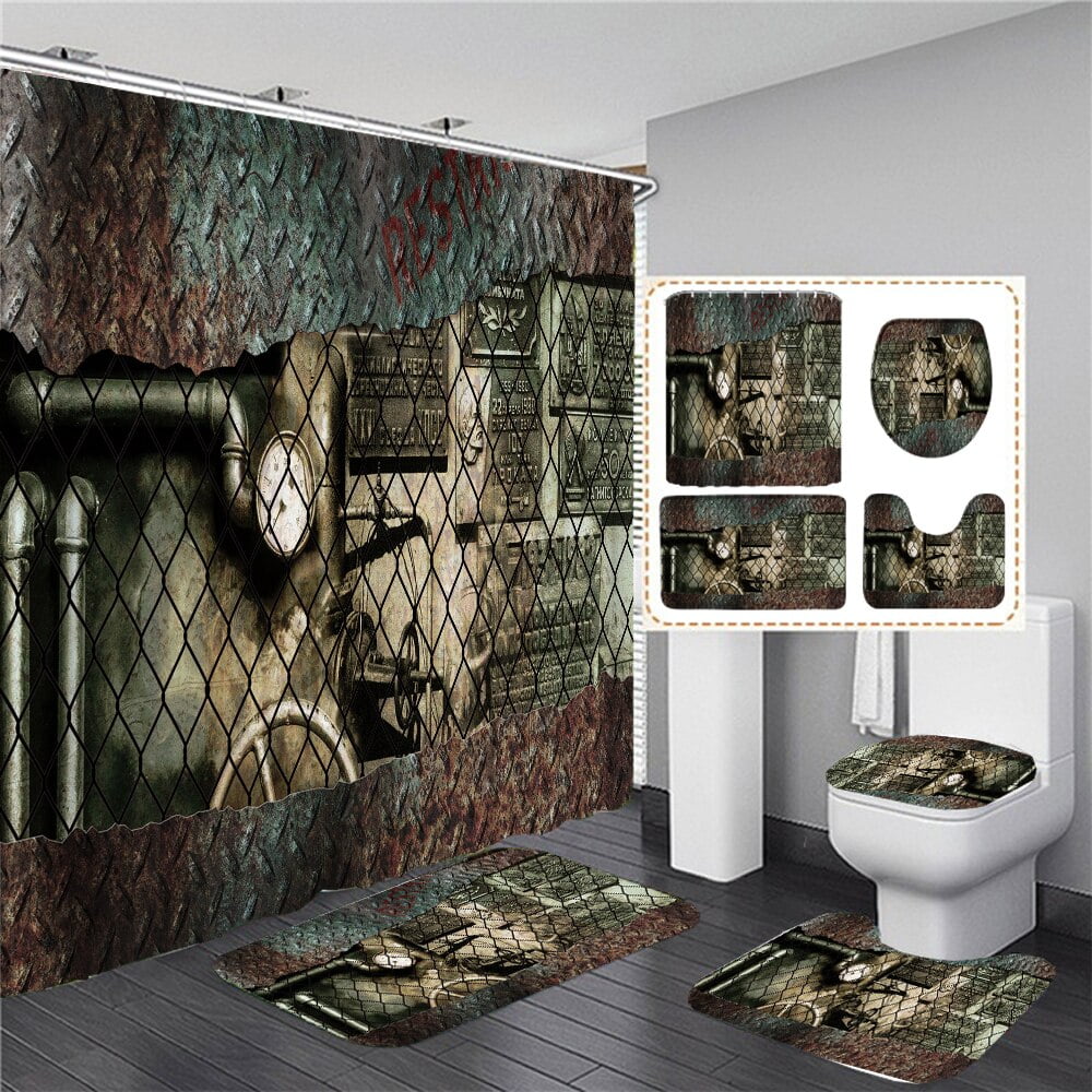 3D Vintage Steampunk Clocks and Gears Bathroom Shower Curtain Set ...