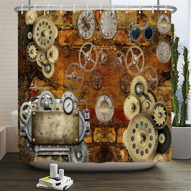 3D Vintage Steampunk Clocks and Gears Bathroom Shower Curtain Set ...