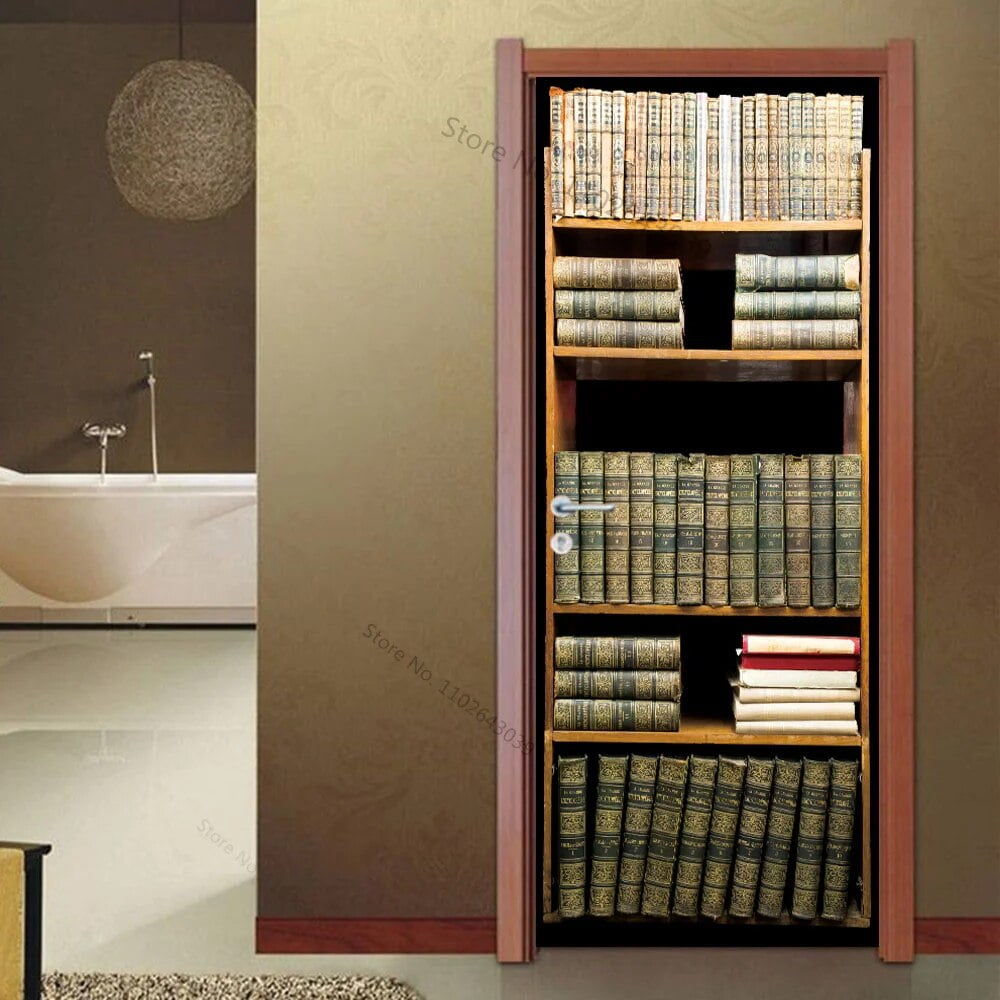 3D Vinyl Bookcase Door Sticker Wallpaper For Bedroom Study Decoration ...