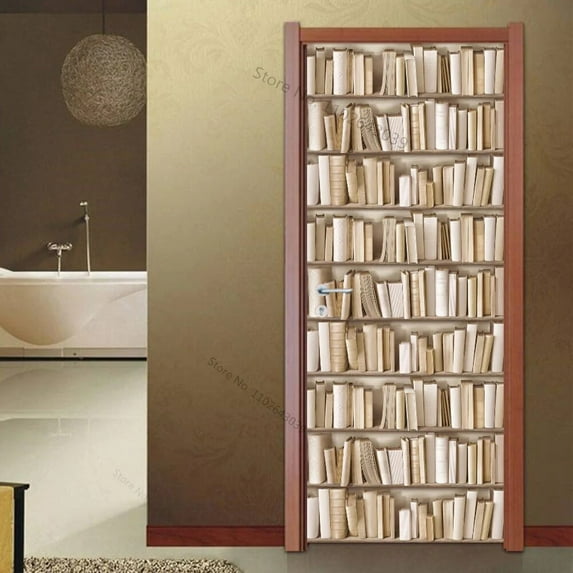 3D Vinyl Bookcase Door Sticker Wallpaper For Bedroom Study Decoration ...