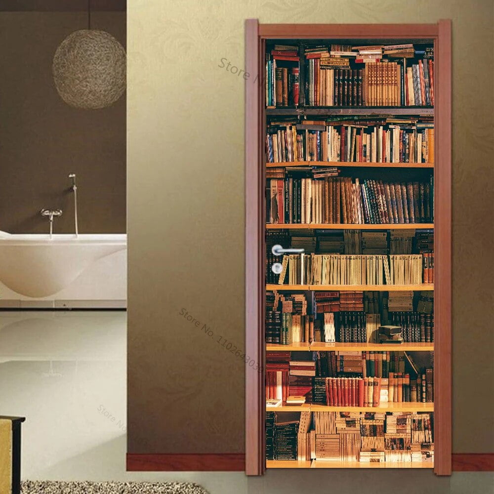 3D Vinyl Bookcase Door Sticker Wallpaper For Bedroom Study Decoration ...