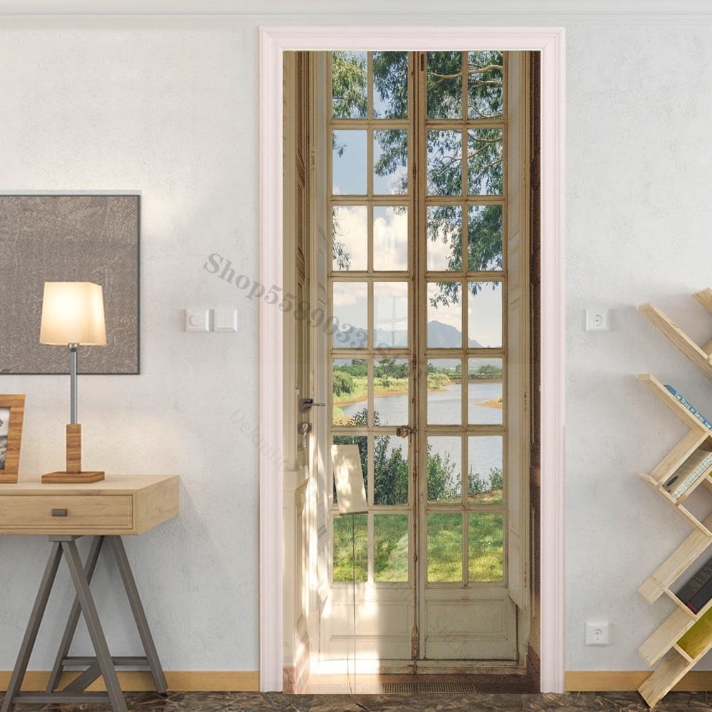 3D Vinyl Door Wallpaper Glass Door Figure Sticker For Room Decor ...