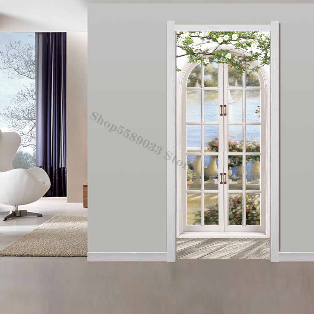 3D Vinyl Door Wallpaper Glass Door Figure Sticker For Room Decor ...
