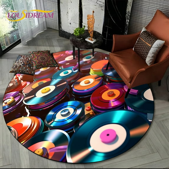 3D Vinyl Record Music DJ Screen Tape HD Round Area Rug Carpet Rug for ...