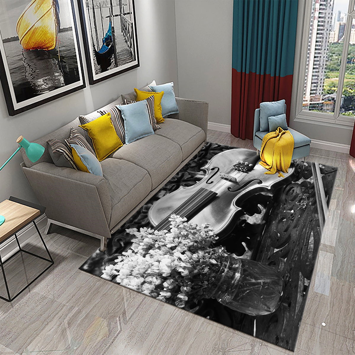 3D Violin Carpet Creative Musical Instrument Pattern Carpets for Living ...